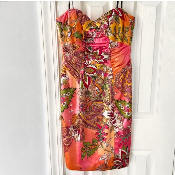 David Meister | Dresses | David Meister Silk Strapless Floral Cocktail ...